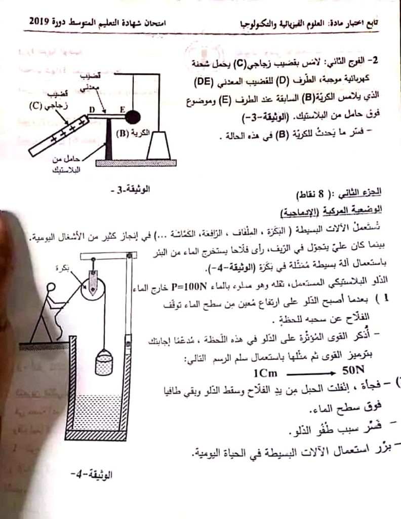 موضوع الفيزياء شهادة التعليم المتوسط 2019 - موقع الدراسة الجزائري